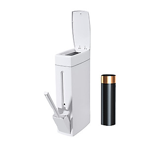 ZYHARUKO 1.3 Gallon Slim Bathroom Trash Can with Lids, RV Toilet Brush and Holder Set, 14 L Narrow Toilet Trash Can, Plastic Small Garbage Can, Rectangular Trash Bin for Bathroom,Kitchen,Toilet,Camper