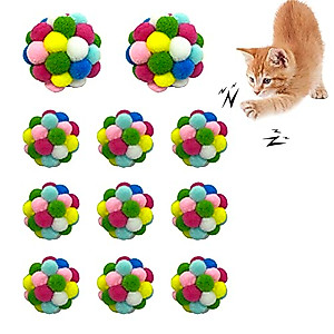Yaonrach Cat Bell Balls Toy - 11 Pack Colorful Soft Kitten Balls with Bell Inside, Interactive Chasing Cat Fuzzy Chewing Balls with Bells for Indoor Cats and Kittens…