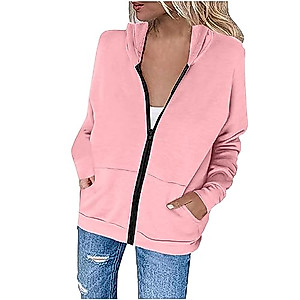 TMICOS Women's Cute Hoodies Teen Girl Fall Jacket Zip Up Y2K Sweatshirts Blouse Zip Up Hoodie Women Oversized Cropped Fleece Pullover Buffalo Sweatshirt Women Spring Fashion Clothing For Women Pink