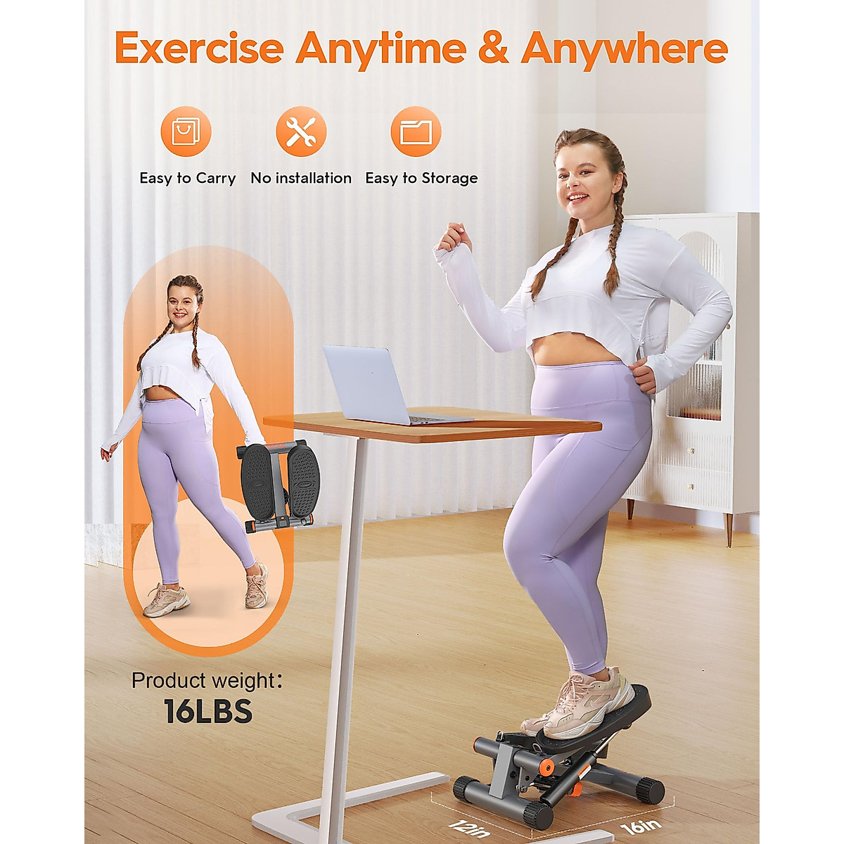 Niceday Steppers for Exercise, Stair Stepper with Resistance Bands, Mini Stepper with 300LBS Loading Capacity, Hydraulic Fitness Stepper with LCD Monitor