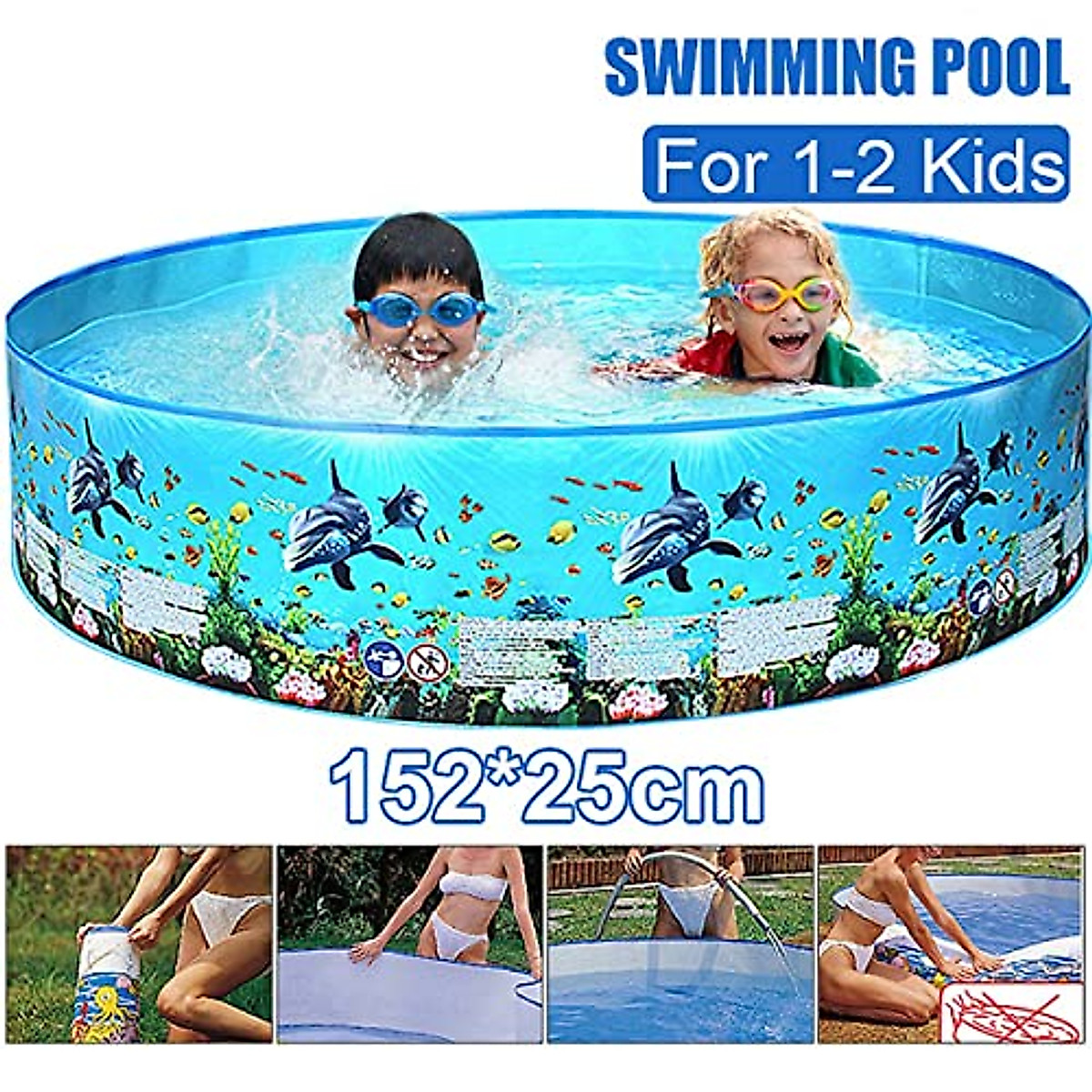 Chanarily 60"*10" Kiddie Swimming Pool, Deep Sea Blue Pool for Kids, Pool for Adults, Toddlers, Summer Funny Pools for Backyard, Garden, Travel(Oval)