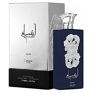 Lattafa Ansaam Silver Eau De Parfum Spray for Unisex, 3.4 Ounce