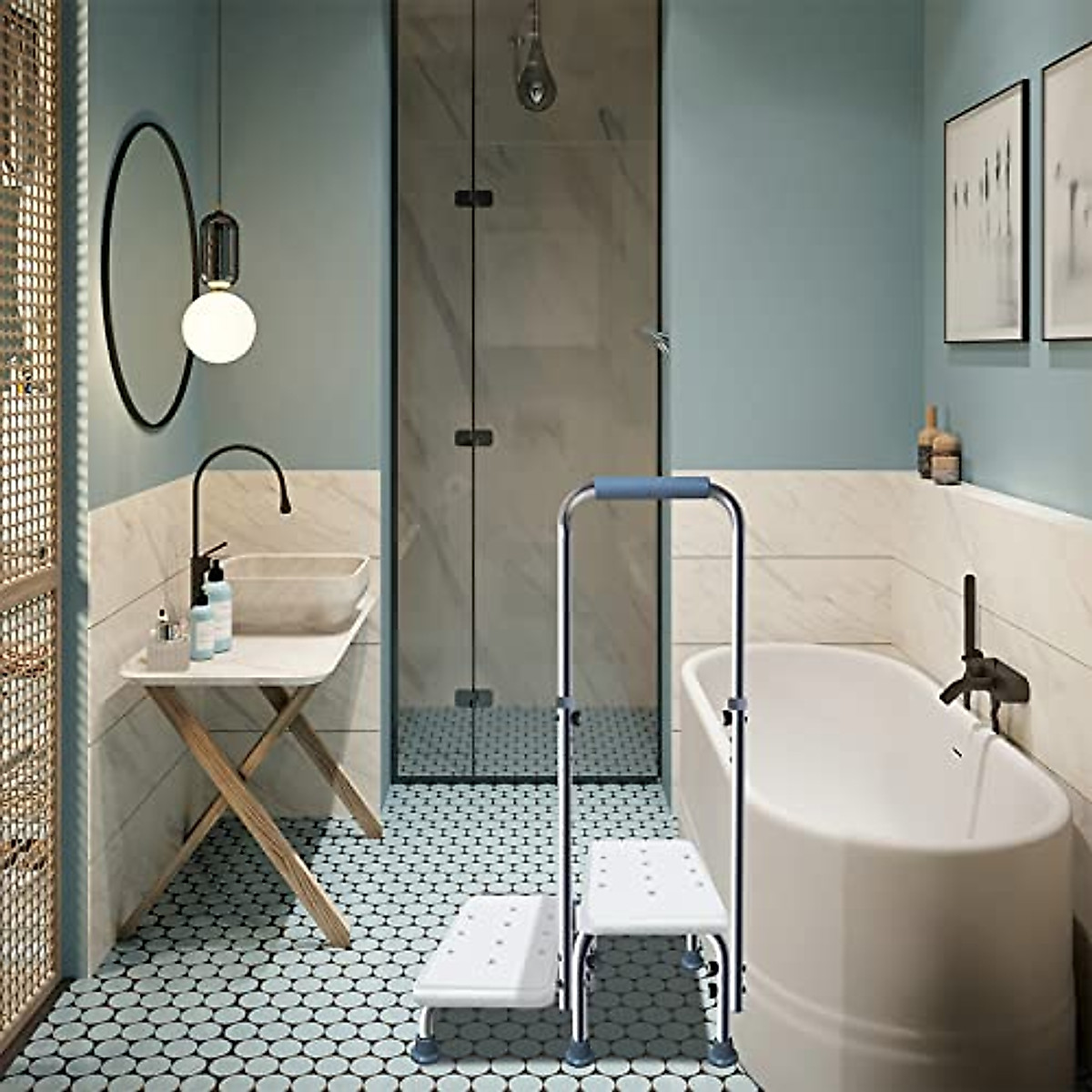 Aliseniors Step Stool with Handle and Non-Skid Platform, Heavy Duty 2 Steps Medical Foot Stool for Adult, Seniors, Handicap Holds up to 350 lbs