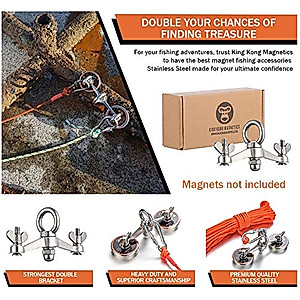 King Kong Magnetics Fishing Magnet Double Bracket to Hold 2X 60mm Neodymium Fishing Magnets - Strong Stainless Steel Design, Precision Engineered to Last | Double Your Chances of Finding Treasure