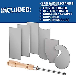 Fulton Scraper Burnisher with 6 Piece Multi-Shaped Scraper Set 3 Rectangle 1 Beveled 1 Curved (Convex and Concave) and 1 Gooseneck Scraper
