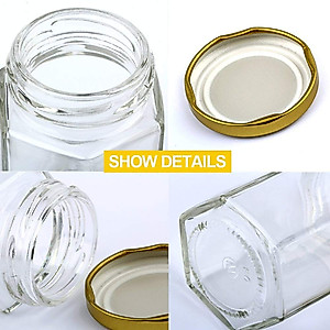 Encheng 6 oz Clear Hexagon Jars,Small Glass Jars With Lids(Golden),Mason Jars For Herbs,Foods,Jams,Liquid,Canning Jars Spice Jars For Storage 25 Pack …