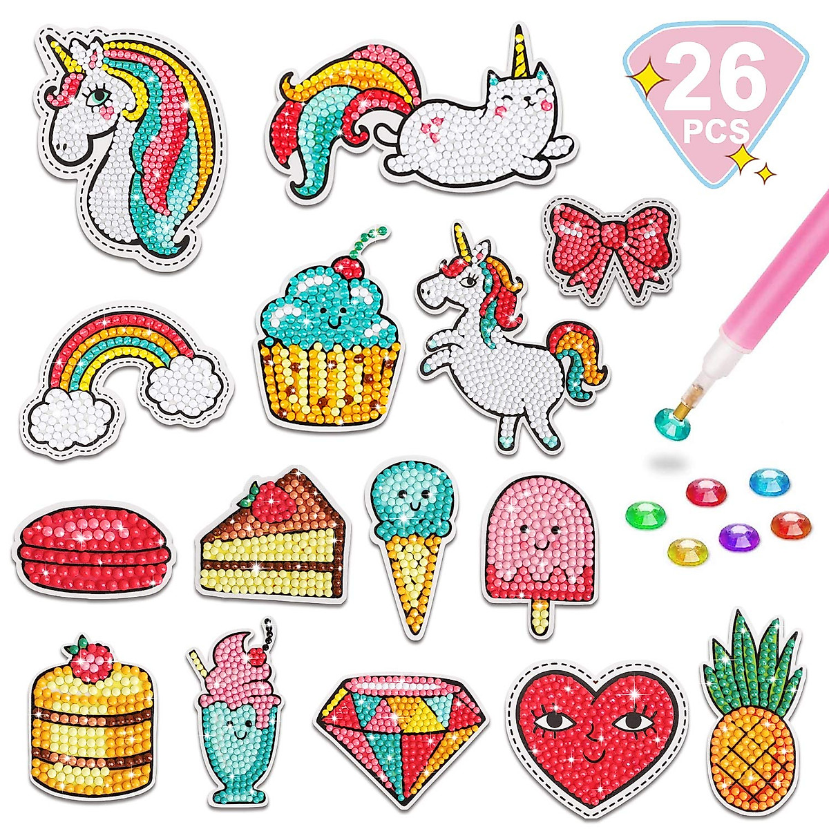TOY Life Diamond Painting Kits for Kids, Diamond Art for Kids, 26pcs Diamond Painting Stickers, Gem Sticker, Gem Art and Craft Kits for Kids, Unicorn Diamond Painting for Kid
