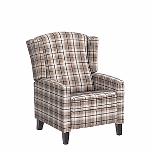 INZOY Push Back Recliner Chair, Pushback Reclining Chair with Padded Seat, Fabric Wingback Recliner for Living Room Home Theater, Plain Plaid