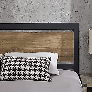 AMERLIFE Full Size Bed Frame with Wooden Headboard, Full Platform Bed Frame with Industrial Footboard/Heavy Duty Steel/Strong 4 U-Shaped Support Frames/Rustic Style/Easy Assembly/Light Brown