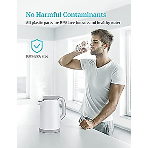 Electric Kettle, Double Wall 100% Stainless Steel Cool Touch Tea Kettle with 1500W Fast Boiling Heater, Auto Shut-Off & Boil Dry Protection, BPA-Free, White