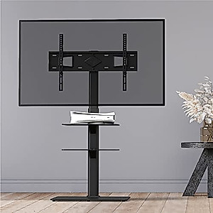 ONKRON Swivel Floor TV Stand for 32-65 Inch TV up to 66 lbs, Tempered Glass TV Stand with Mount max VESA 600x400 - Free Standing TV Stand Adjustable Height/Corner TV Stand with Shelves Black
