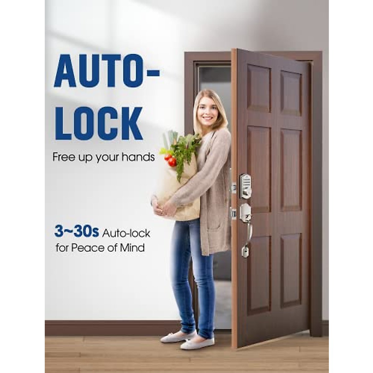 Keyless Entry Door Lock, Electronic Keypad Deadbolt with Handle, Auto Lock Front Door Handle Sets, Easy to Install, 50 User Codes, Security Waterproof Smart Locks for Front Door, Home/Hotel Use
