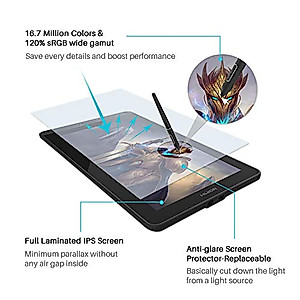 HUION KAMVAS 13 Drawing Tablet with Screen, 13.3" Full-Laminated Graphics Tablet with Battery-Free Stylus Tilt Support for Digital Art, Paint & Design, Work with Mac, PC & Mobile, Black
