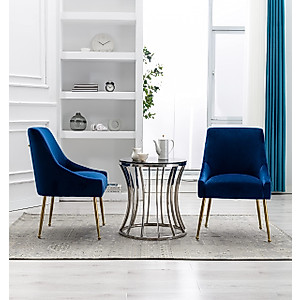 Restworld Velvet Dining Chairs Set of 2, Furniture Collection Modern Contemporary Upholstered with Polished Gold Metal Legs(Blue)