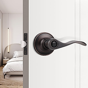 Probrico (5 Pack Privacy Door Lever[Thumb Turn Lock on The Inside],Locking Door Handle Set for Bedroom & Bathroom Doors,Keyless Oil Rubbed Bronze Wave Door Lock, Reversible Right & Left Side Handed