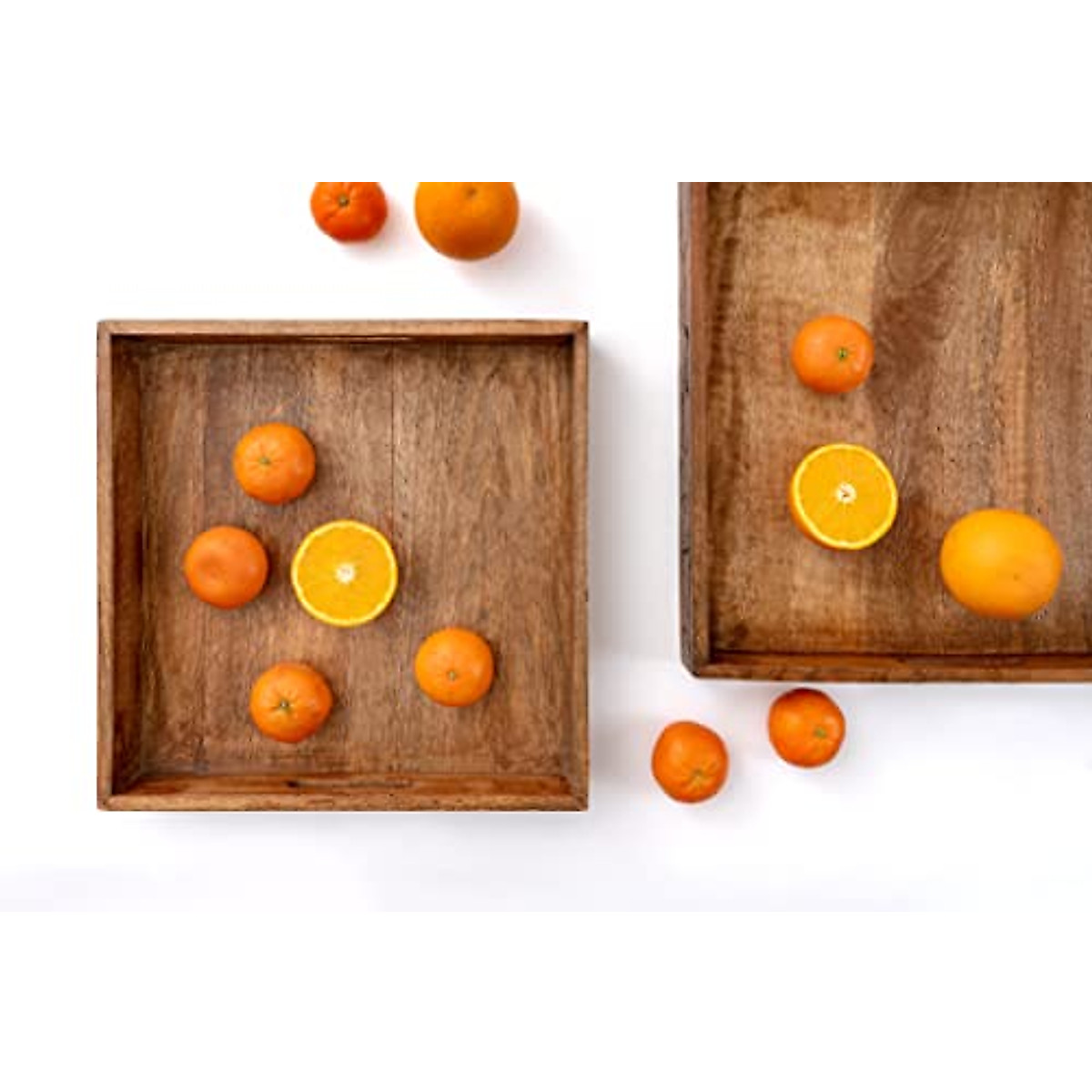 FIGTREE - Set of 2 | 12”-14” Wooden Serving Trays for Platter Drinks, Appetizers, Fruits, & Decor, Coffee Table Tray for Dining (Square)
