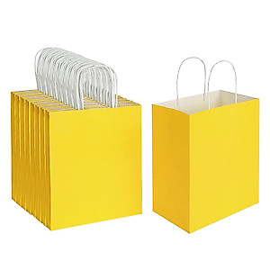 Each 100 Pack Medium Fuchsia & Yellow Kraft Paper Gift Bags with Handles Bulk