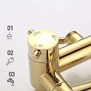 LUNEZY Golden Shower Mixer Tap System Copper Rain Shower Cold and Hot with Faucet Anti-Limestone Shower Head with Hose Shower Mixer Taps Set Bath-D
