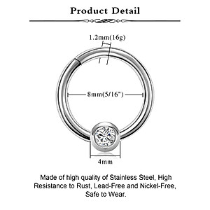 Mayhoop 16G 20Pcs Surgical Steel Nose Rings Septum Rings Captive Bead Rings Horseshoe Piercing Jewelry Cartilage Helix Daith Tragus Earring Hoop Lip Hinged Seamless Nose Hoop Ring for Women Men