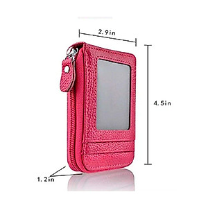 Men & Women Wallet with red rose Blocking Zipper Thin Pocket Genuine Leather Credit Card Holder RFID (Red Rose)