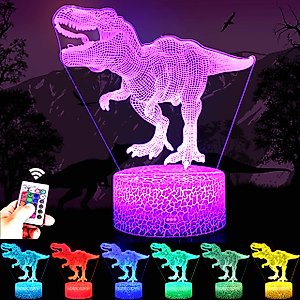 RONGGE Dinosaur Toys, 16 Colors Children 3D Illusion Bedside Lamp Remote Control T Rex Night Light for Kids 2 3 4 5 6 7 8-12 Year Old Boys Birthday Gifts Home Decorations