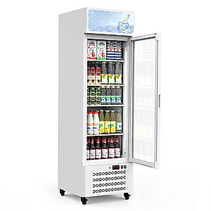 GarveeTech Commercial Merchandiser Refrigerator,11.3 Cu.Ft Glass Door Display Refrigerator,Drink Cooler Beverage Fridge with Soft LED Light, 4 Adjustable Shelves,White