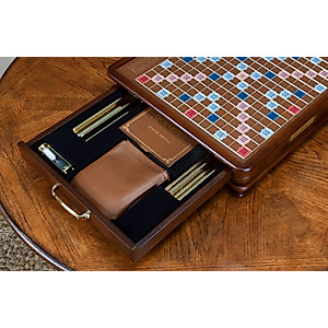 WS Game Company Scrabble Luxury Edition with Rotating Wooden Game Board