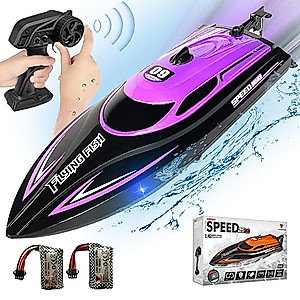 RANFLY RC Boat with 2 Rechargeable Battery, 20+ MPH Fast Remote Control Boat for Pools and Lakes, 2.4G RC Boats Pool Toys for Adults and Kid