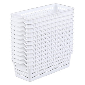 Hayixia White Slim Storage Basket Tray, Small Plastic Basket for Organizing, Set of 12