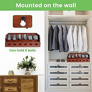 Bamboo Belt Organizer Box, Adjustable 6 Grids Belt Rack, Belt Organizer for Closet Shelf and Drawer, Tie and Belt Storage Organizer Wall Mount and Displayer for Men Women Father Day (Brown)