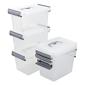 Sandmovie Small Plastic Storage Bin, Clear Storage Latch Box with Lids, 6 Packs