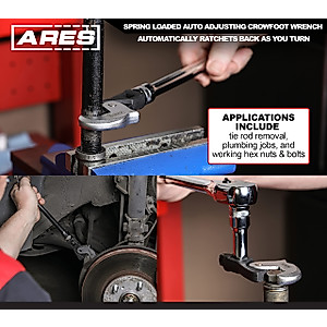 ARES 33009 – 3-Piece Auto Adjusting Crowfoot Wrench Set – Spring Loaded Adjustable Wrench Set with 5 to 32mm (3/16-Inch to 1 1/4-Inch) Coverage – Male & Female Square Drives