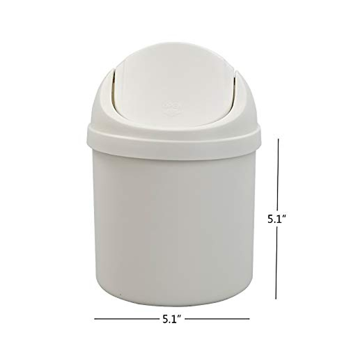 Qskely 2 L Plastic Mini Desktop Trash Can, Tiny Waste Bin with Swing-Top Lid, White