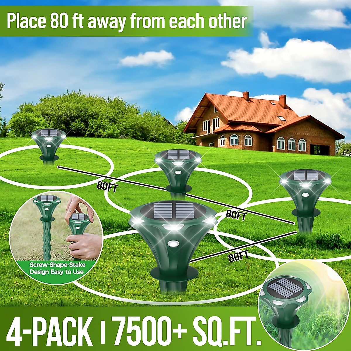 Pack of 2 Solar Mole Repellent Sonic Gopher Repellent Vole Chaser Mole Deterrent Sonic Spikes Rodent Repellent Ultrasonic Pest Control Outdoor Keep Moles Out of Yard Lawn
