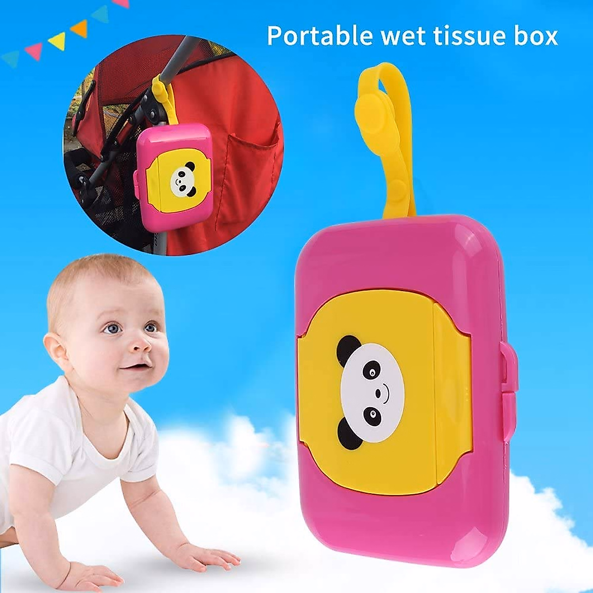 Wet Wipes Storage Box, Baby Wipe Holder Portable Wipes Dispenser Baby Wipes Travel Container for Bathroom Outdoor Use (White&Yellow)
