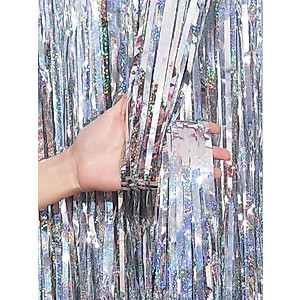 Graduation Party Decorations Purple Silver Black 2024/Purple Black Graduation Decorations 2024/Birthday Decorations for Women Purple Silver Black Foil Fringe Curtains