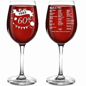 60th Birthday Gifts for Women and Men Wine Glass, Vintage 1963 Double-sided Printing Birthday Gift Decorationsfor Her, Funny Gift Ideas for Her, Parents, Friends, Back in 1963 Old Time Information