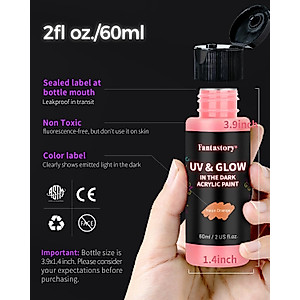 Fantastory Glow in The Dark Paint, 60ml/2oz Neon Glow Acrylic Paints, 2IN1 Paint,Charge-Glow& UV Activated For Outdoor Rocks, DIY Craft,Canvas,Holiday Decor,Christmas,Kids,Adults