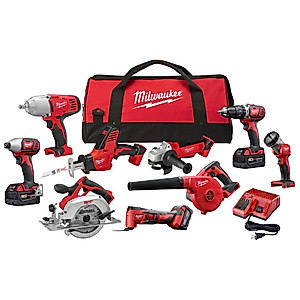 MILWAUKEE M18 18-Volt Lithium-Ion Cordless Combo Tool Kit (9-Tool) with (3) 4.0 Ah Batteries, Charger and Tool Bag