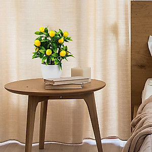 Comanlai 9.65 inch Artificial Mini Potted Plants, Artificial Fruit Lemon Tree Bonsai Fake Greenery White Plastic Pot, Potted Plants Kumquat for Home Table Desk Office Balcony Garden Decor