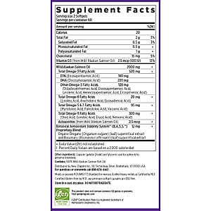 New Chapter Wholemega Fish Oil Supplement - Wild Alaskan Salmon Oil with Omega-3 + Vitamin D3 + Astaxanthin + Sustainably Caught - 120 ct, 1000mg Softgels