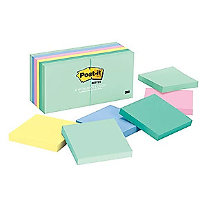 Post-it Notes, 3x3 in, 12 Pads, America's #1 Favorite Sticky Notes, Beachside Café Collection, Pastel Colors (654-5UC)