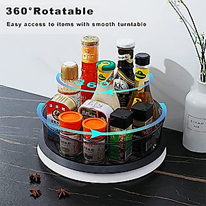 Lazy Susan Turntable Storage Organizer, Grey Transparent Border Anti-Slip Single Tier Lazy Susan 11.22" Spice Rack, 360 Degree Rotating Acrylic Cabinet Organizer for Kitchen Cosmetic Pantry Bathroom