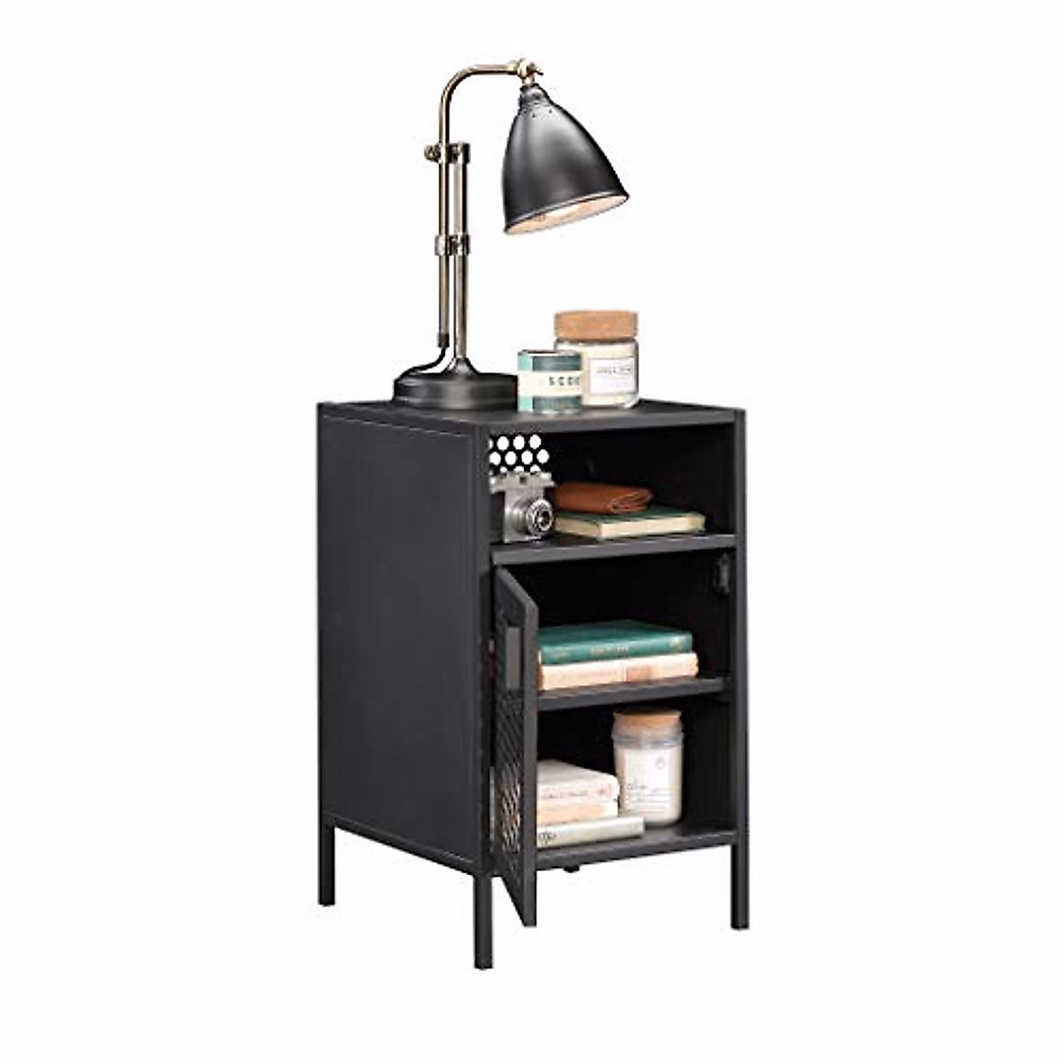 Sauder Boulevard Café Night Stand, L: 14.49" x W: 14.96" x H: 24.02", Black Finish