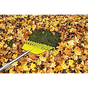 Gardzen 12 Tines Gardening Leaf Rake, Lightweight Steel Handle, Detachable, Ideal Camp Rake, Comes with Dustpan-Type Garden Bag - Yellow