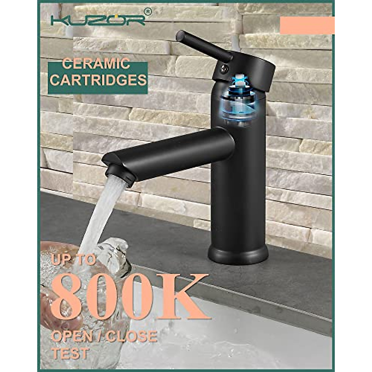 KUZOR Bathroom Faucets 1 or 3 Hole Single Handle Bathroom Sink Faucet Solid Brass Matte Black Bathroom Faucet with Optional Deck Plate 4 Inch Centerset Pop Up Drain and Water Supply Hoses Included