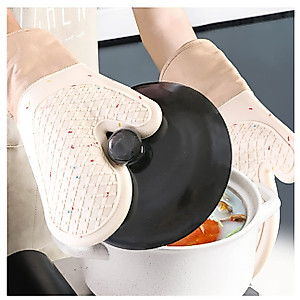Oven Mitts and Pot Holders Sets 4Pcs Set, Lengthen High Heat Resistant Oven Glove Set, Waterproof Silicone Fashion Cute Microwave Gloves Safe for Baking,Cooking, BBQ