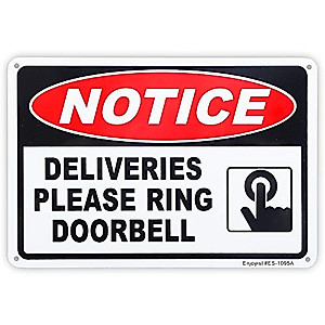 Deliveries Please Ring Doorbell Sign, 10"x 7" .04" Aluminum Reflective Sign Rust Free Aluminum-UV Protected and Weatherproof