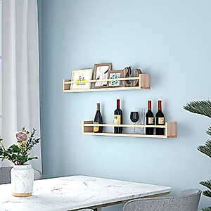 Esonal Floating Nursery Book Shelves Natural Wood 36 Inch Wall Mounted Floating Shelf for Room Cosmetic Storage Shelves Bathroom Storage Shelves Display Shelf Set of 2