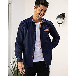 Coofandy Men's Casual Dress Shirt Button Down Shirts, Type 01 - Dark Blue, Medium